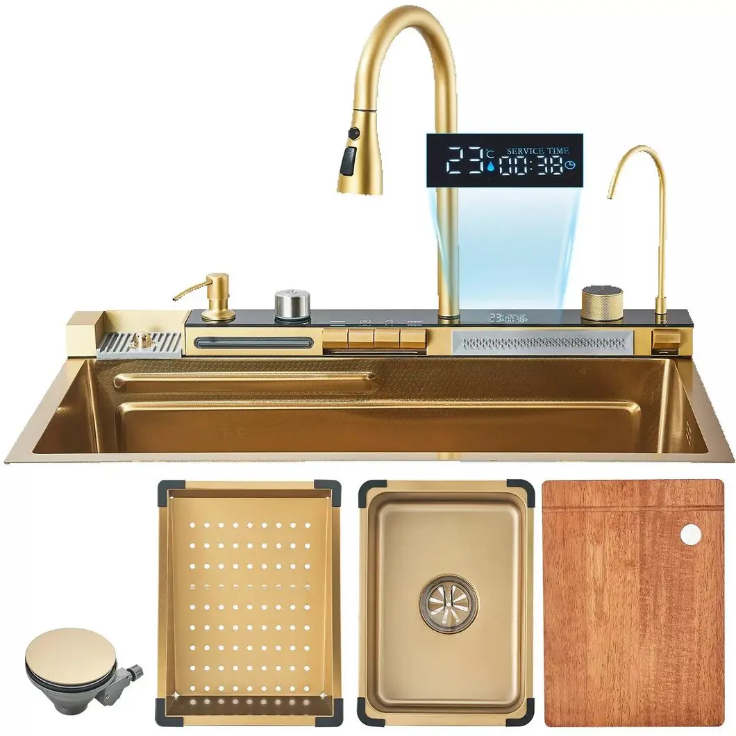 Golden Smart Waterfall Multifunctional Kitchen Sink Stainless Steel ...