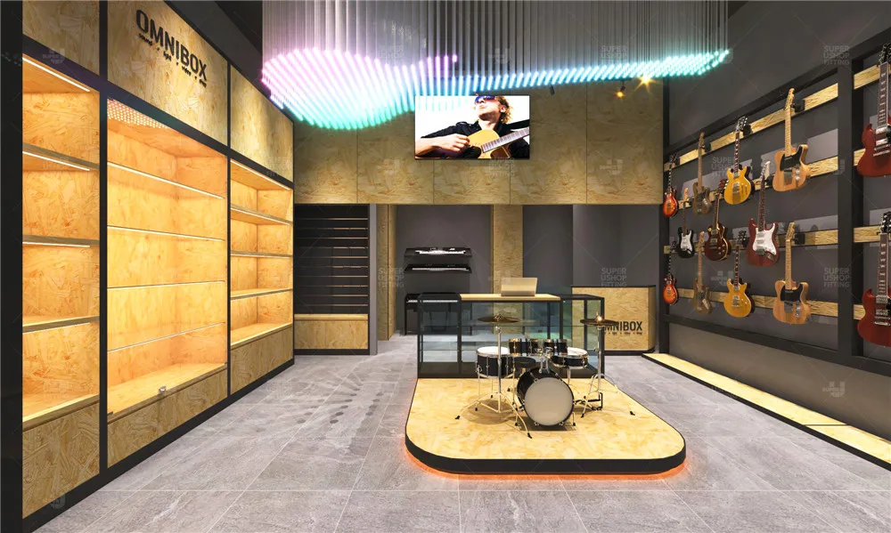 Custom Guitar Display Showcase for Music Shop - Lockable Lighting