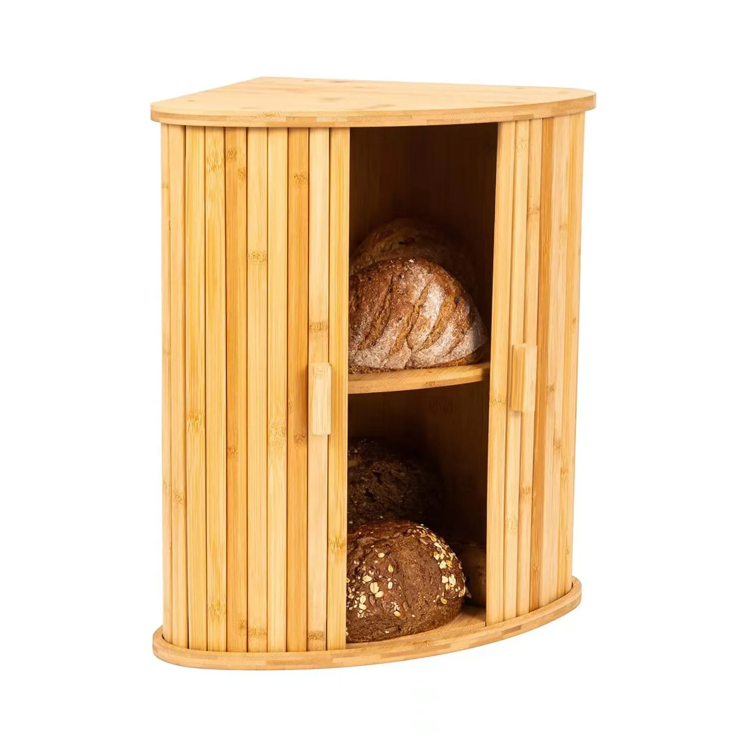 Bamboo Corner 2 Tier Bread Box Kitchen Storage Rack Bread Bin Box With ...