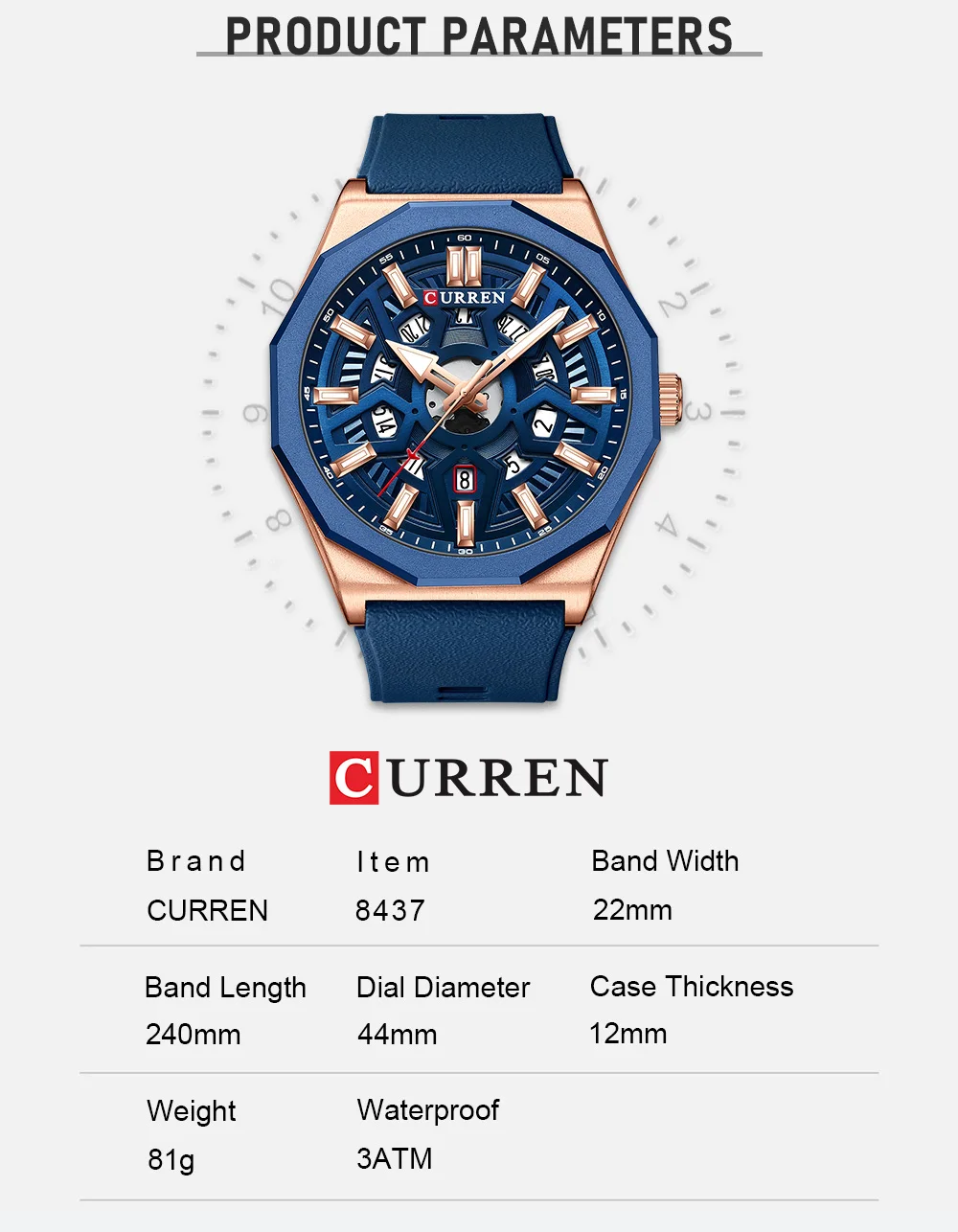 CURREN 8437 Luxury Silicone Band Men's Sports Watches