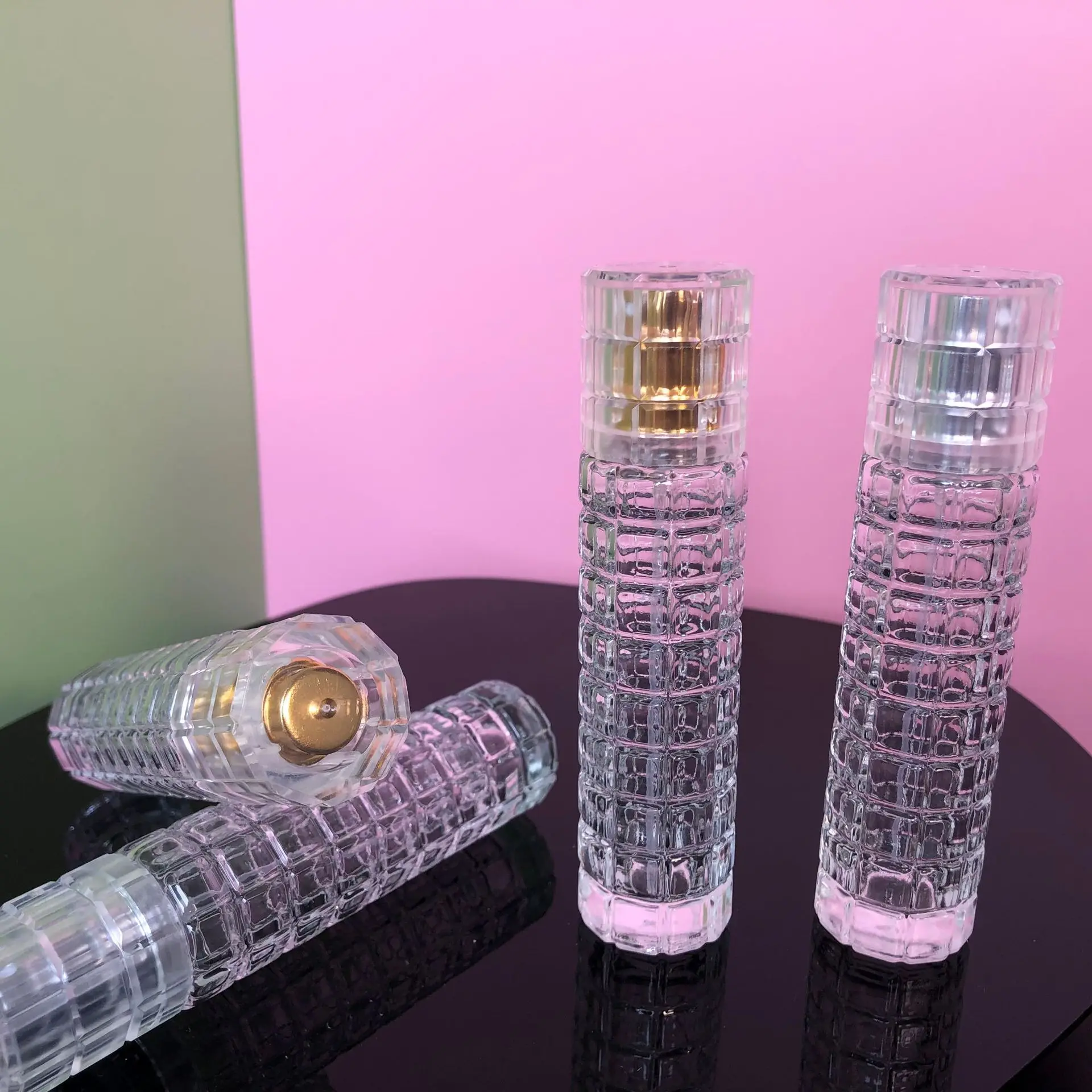 Slim Cylinder Perfume Bottle Chrome Textured Glass Perfume Bottles Mini ...