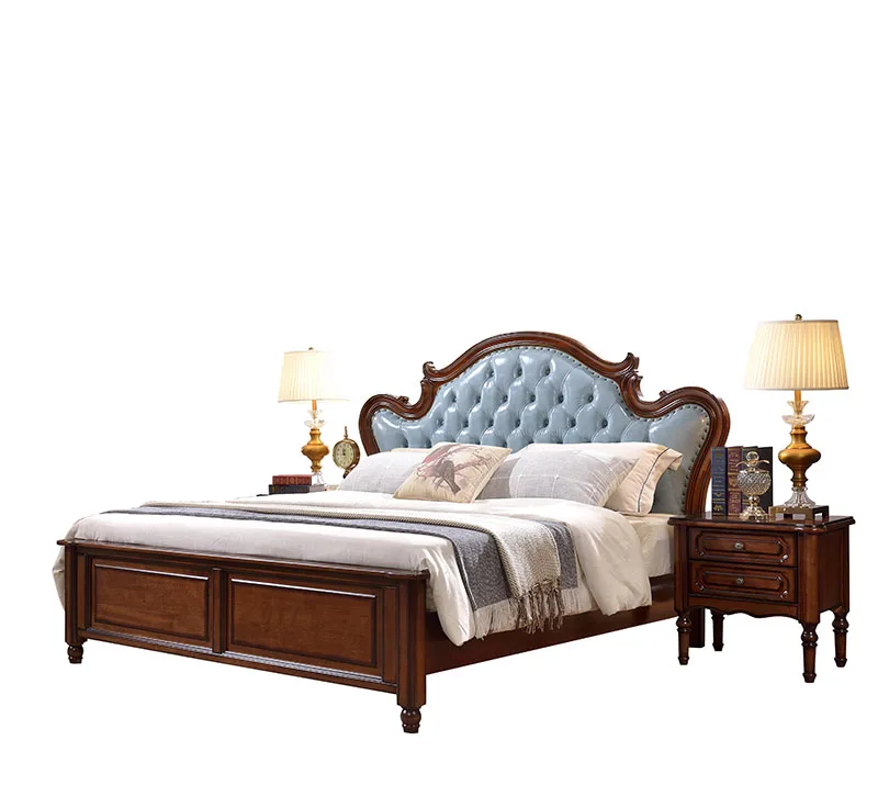 American Style Solid Wood Double Beds Soft Upholstered Wedding Bed King ...