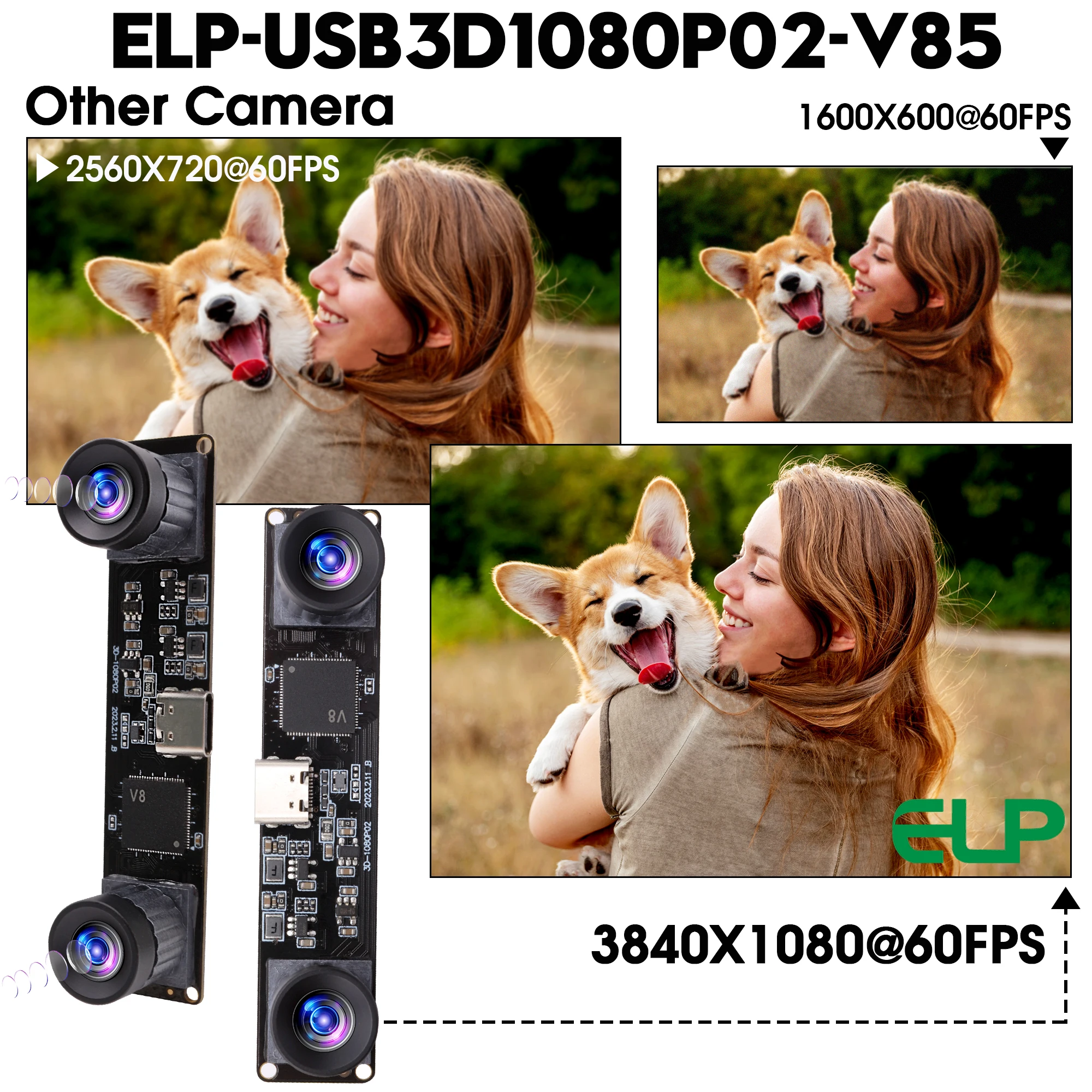 ELP 3D Stereo Camera 3840X1080P 60FPS - Synchronous Dual Lens for 3D VR ...