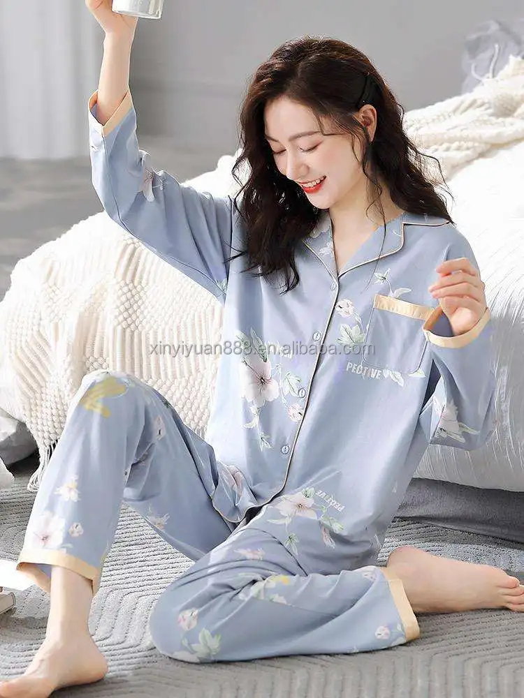 Women's Pyjamas Set Floral Pajamas Plus Size Nightwear Poplin Pijamas ...