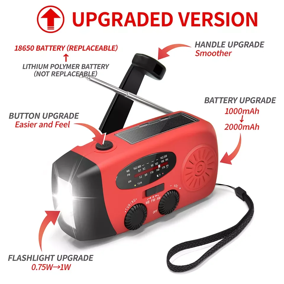 Waterproof Solar Powered Rechargeable Battery Radio & LED Torch
