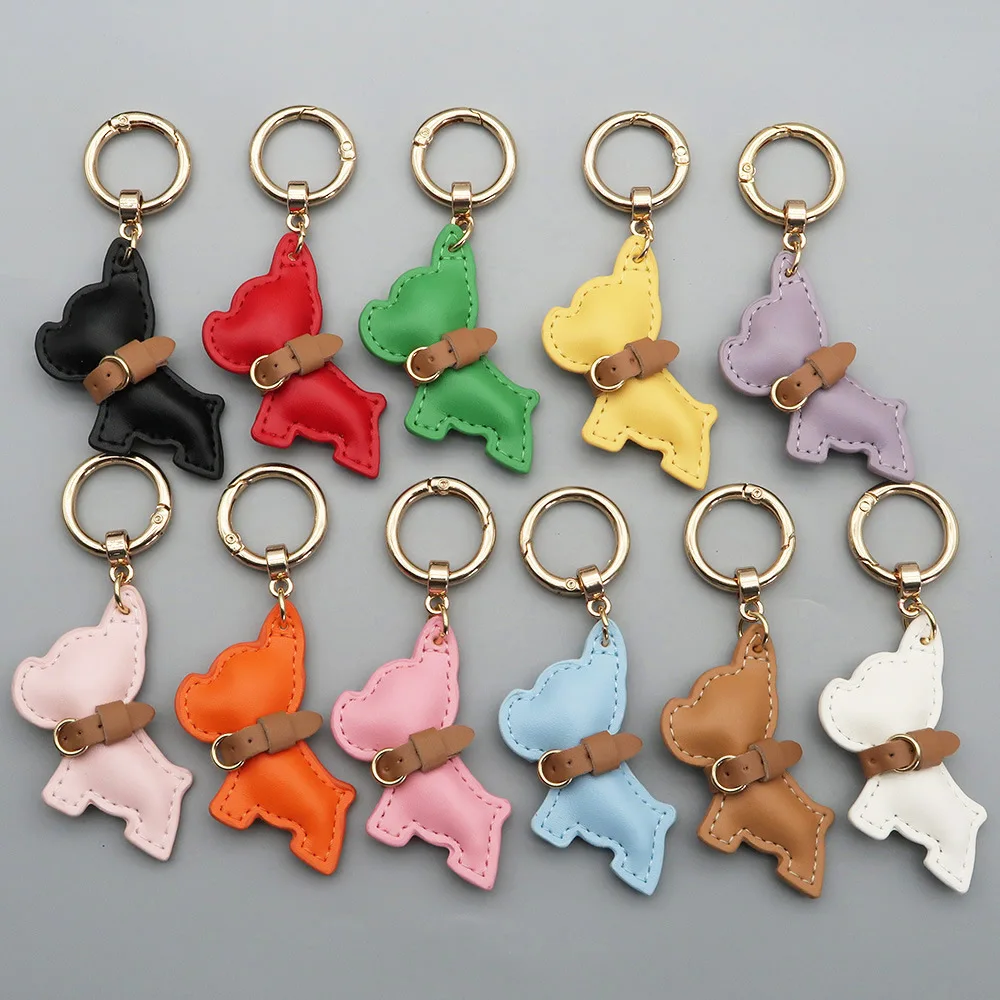 2026 French Bulldog Keychain Leather Animal Keychains Charm Dog Cute ...
