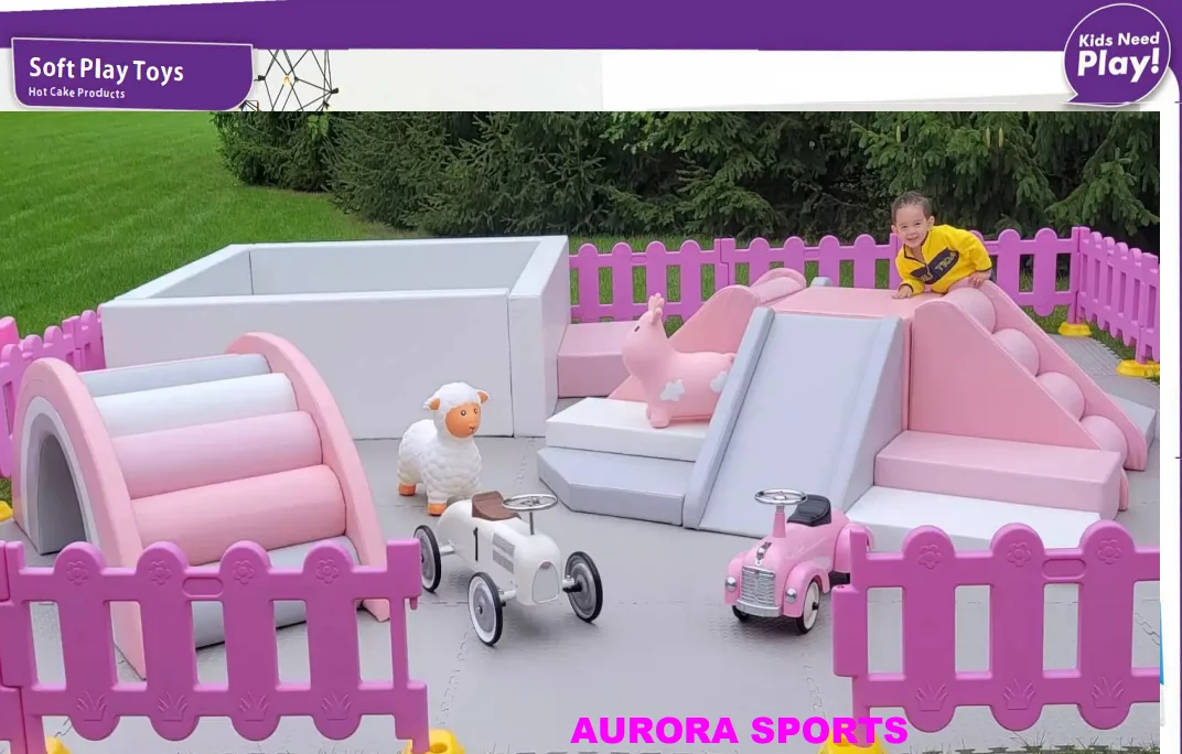 Light Cyan And White Soft Play Set With Slide And Bounce House Animal ...