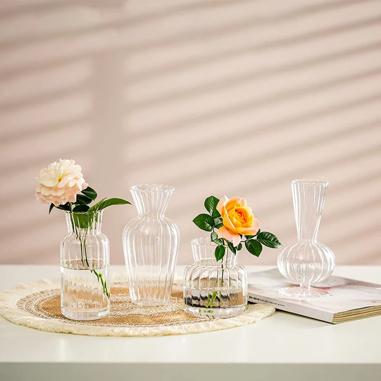 Glass Fluted Shaped Bud Vase Set Nordic Stripe Glass Vase for Flowers ...