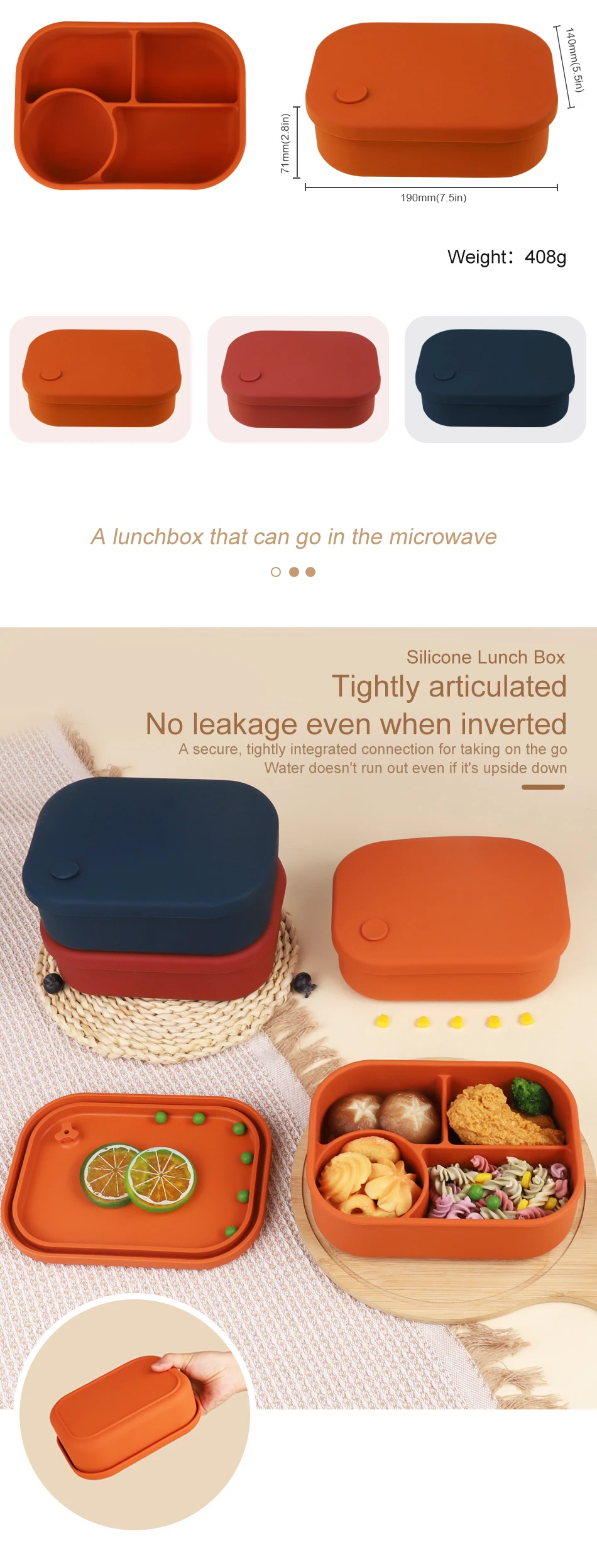 Food Grade Silicone 4 Compartments Silicon Bento Leakproof School ...