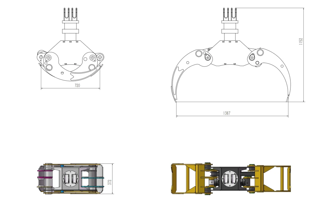 Excavator Timber Hydraulic Rotator Grapples Grab Small Wood Grabber Log ...