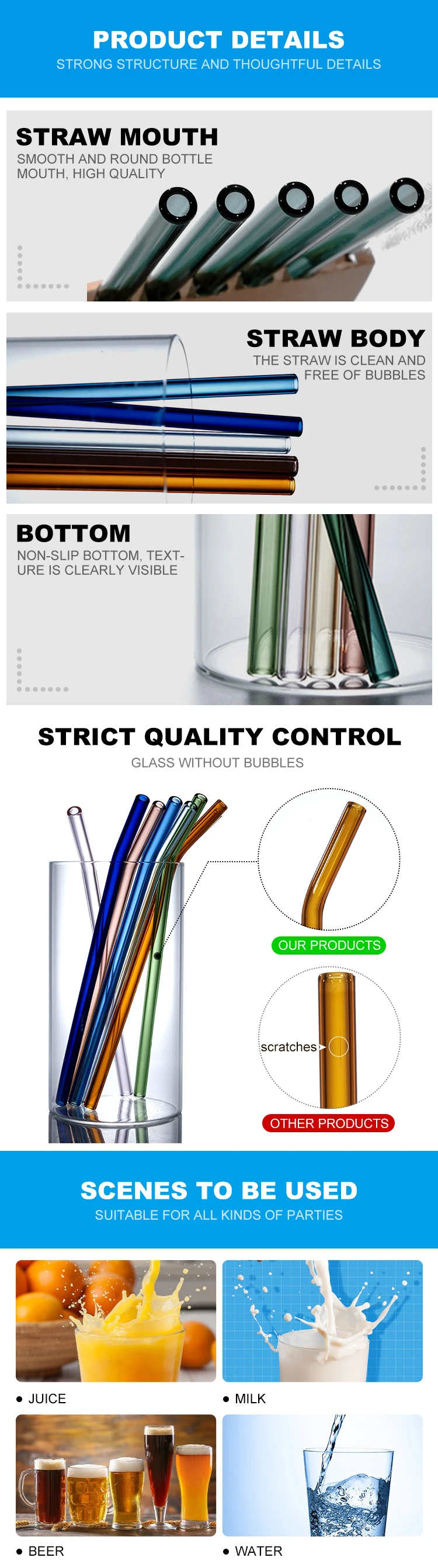 8mm Eco Friendly Reusable Heat Resistant Borosilicate Wavy Glass Straw ...
