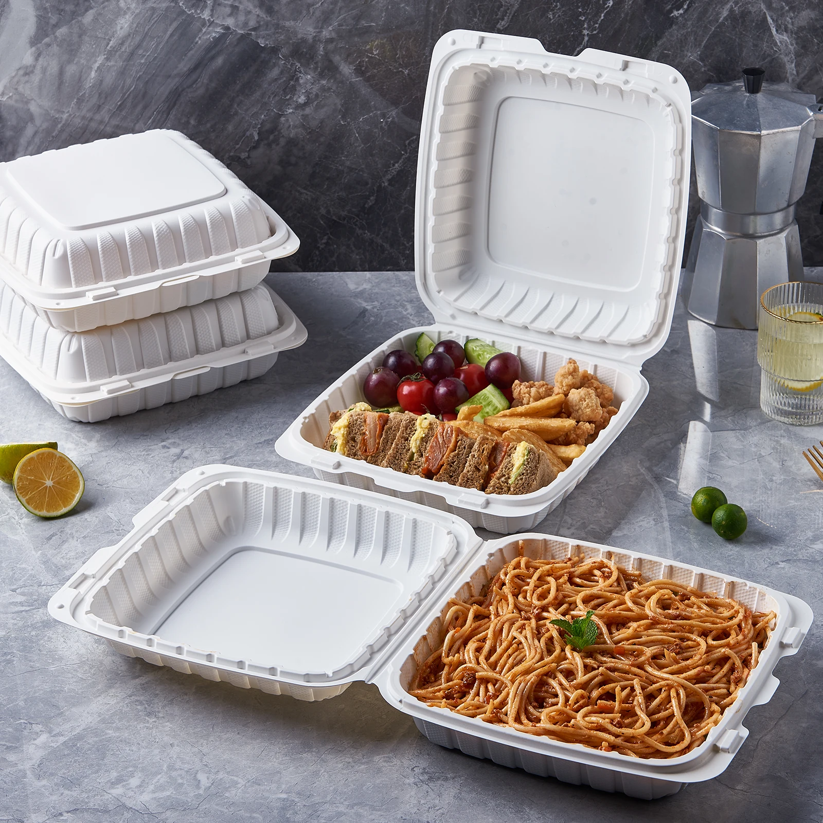 FULING Black Vented Hinged Container 9X6" Eco Plastic MFPP Takeout ...