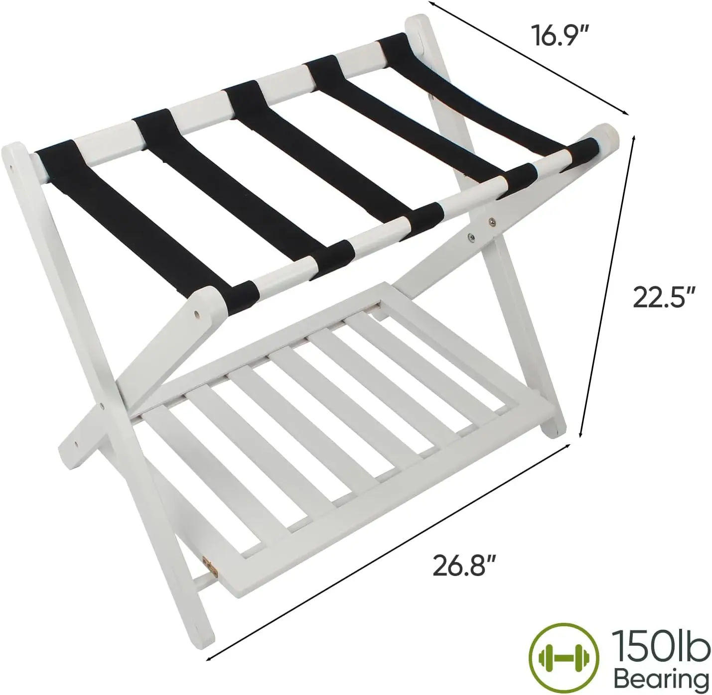 Fully Assembled White Luggage Rack For Guest Room,5 Straps Bamboo ...