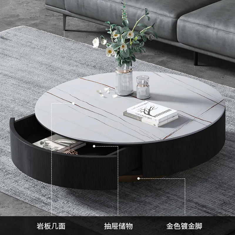 Modern Living Room Table Libby Sintered Stone Coffee Table W/Casters ...