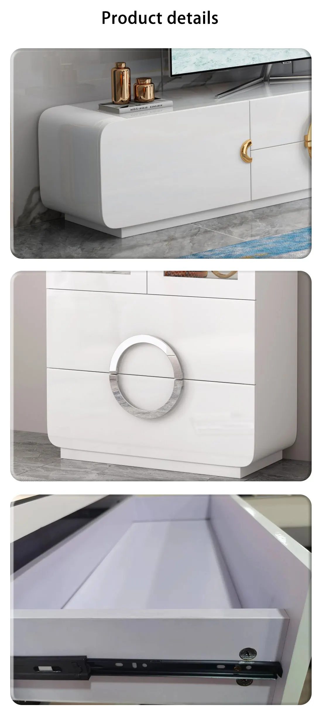 Glossy White 4 Drawers Modern Tv Stand Laminate French Style Tv Unit ...