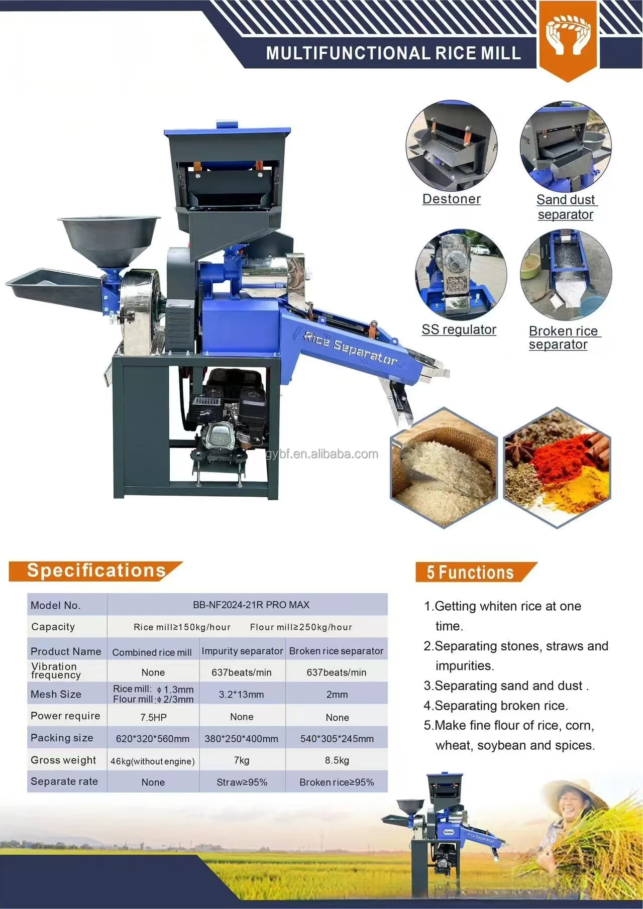 Mini Motor Engine Rice Milling Machine Portable Rice Mill Machine ...
