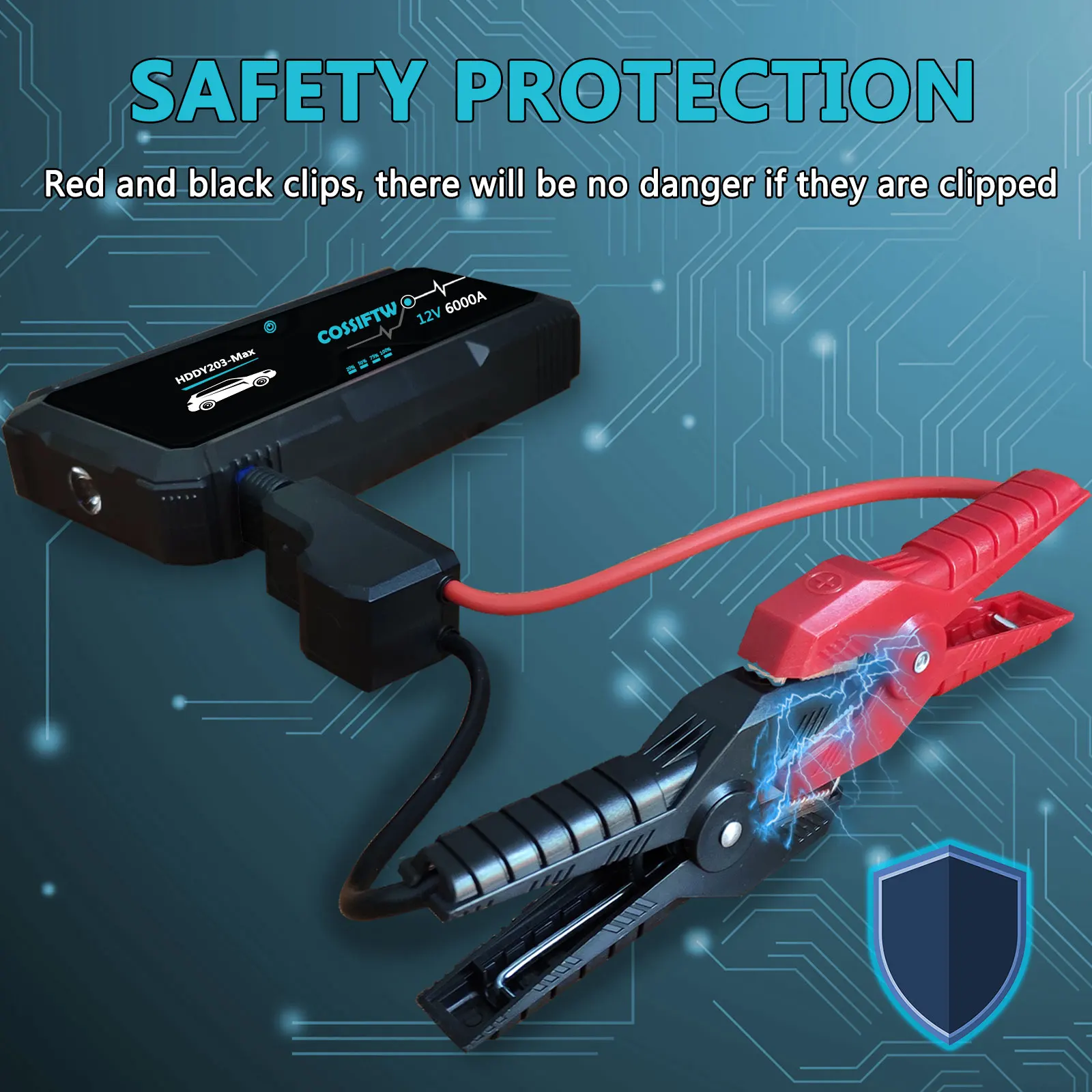 6000A Portable Car Battery Jump Starter for 12V Vehicles, Dual USB ...