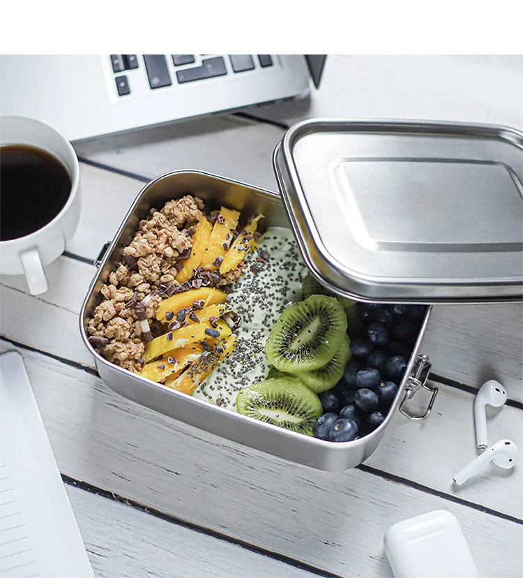 Double Button Container Divided Stainless Steel Lunch Container Kid ...