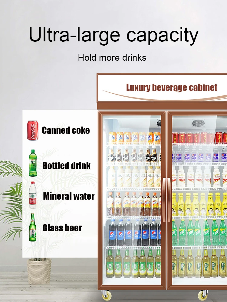 Beer Bar Fridge Display Glass Double Door Commercial Refrigerator