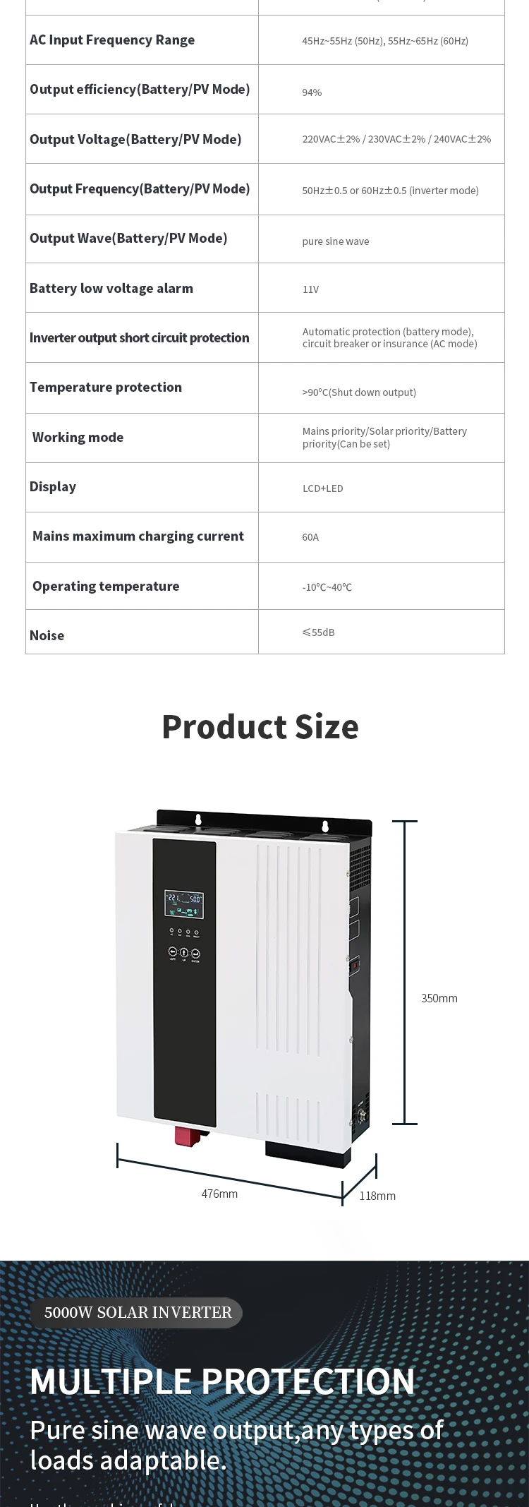 Blue Carbon Hybrid Solar Inverter Mppt 5kw 5000w 48v Solar Off Grid ...