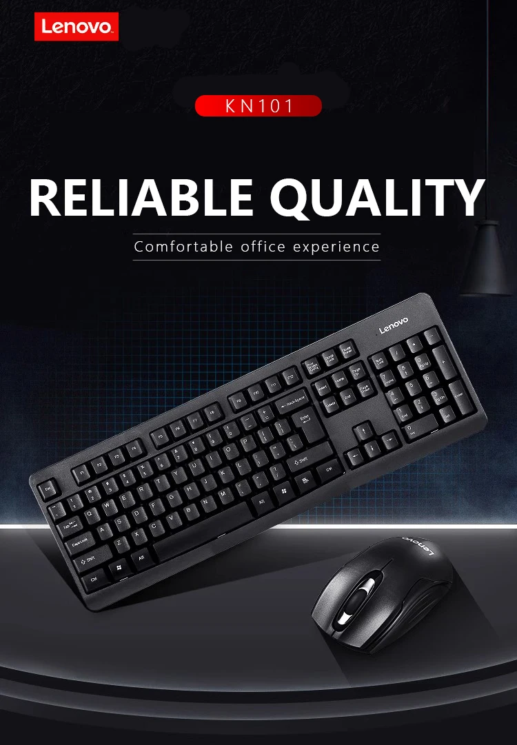 Lenovo KN101 Wireless Keyboard and Mouse Set for Desktop
