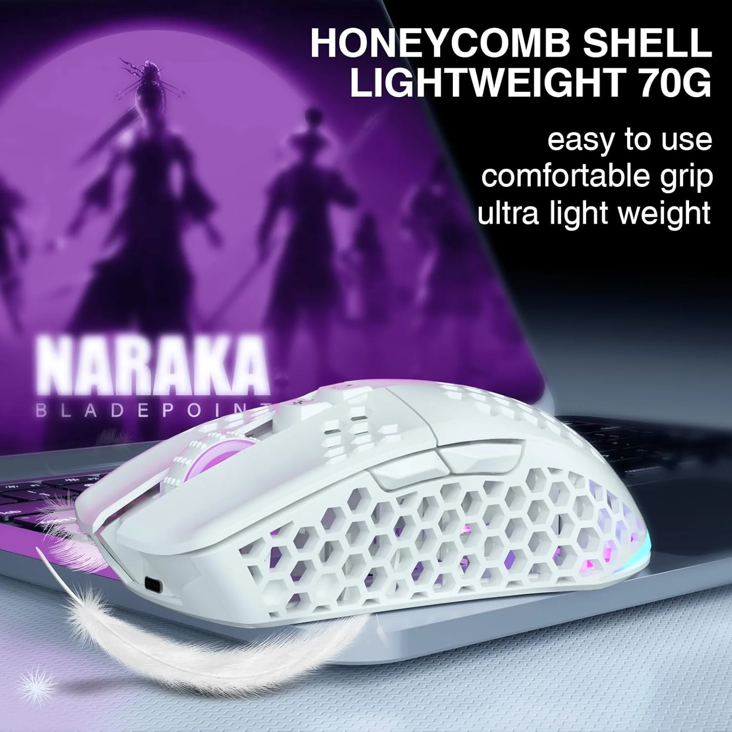 Programmable White Mouse - Wireless Gaming Lightweight RGB
