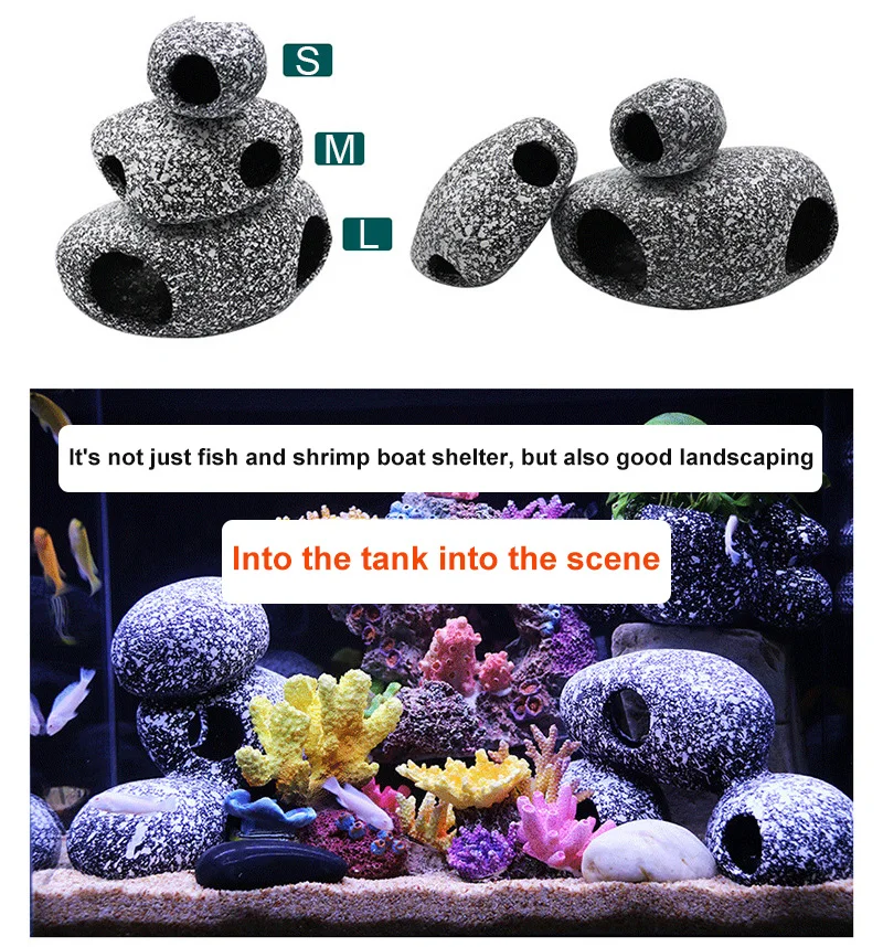 Fish And Shrimp Breeding Marbles Ceramic Rock Cichlid Stone Shelter ...