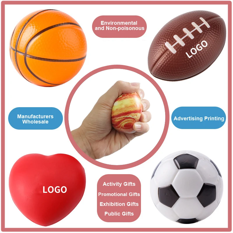 Custom Squishy Stress Ball Logo Squeeze Heart Football Shape Anti ...