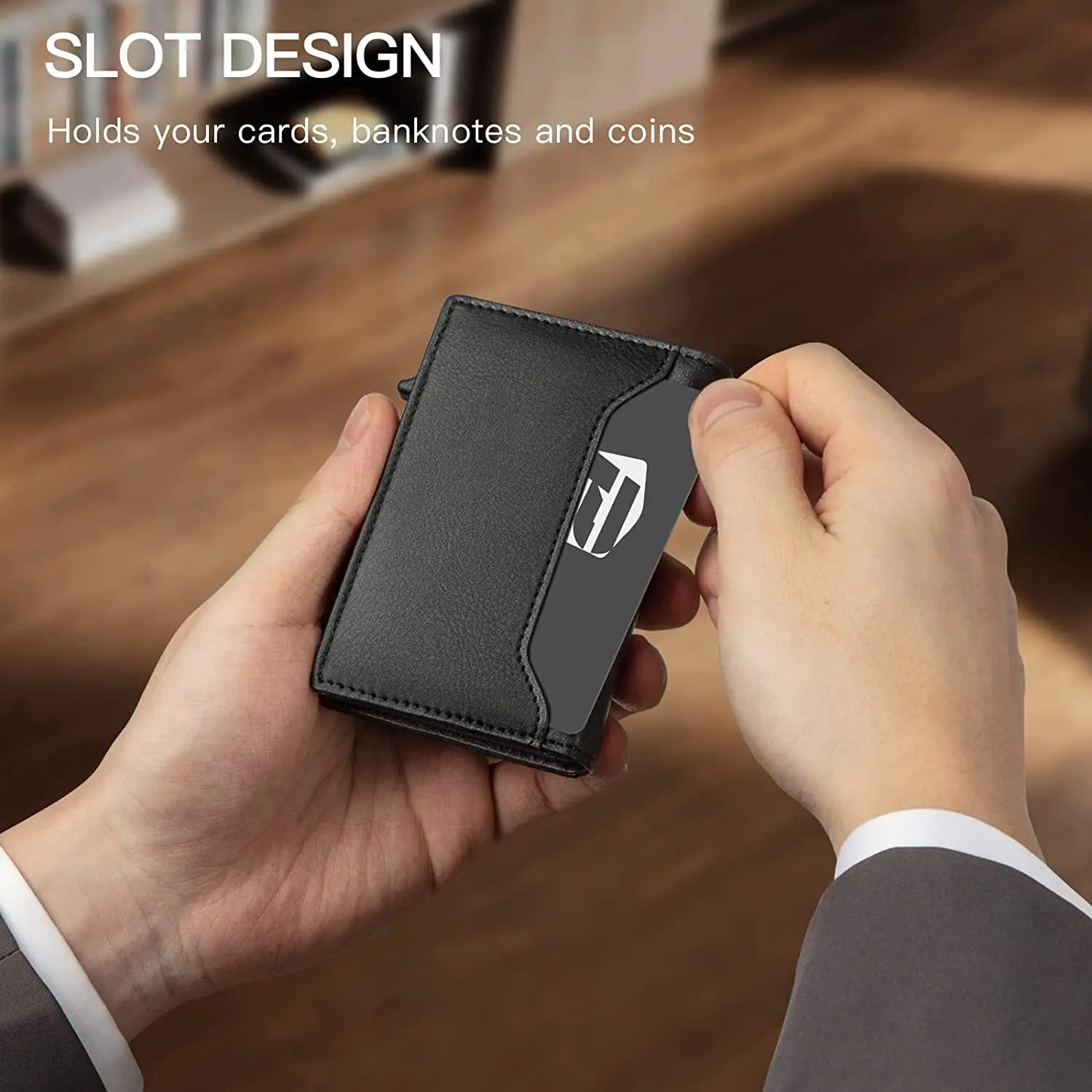 Genuine Leather Slim Cards Holder Rfid Blocking Wallet Credit Cards ...