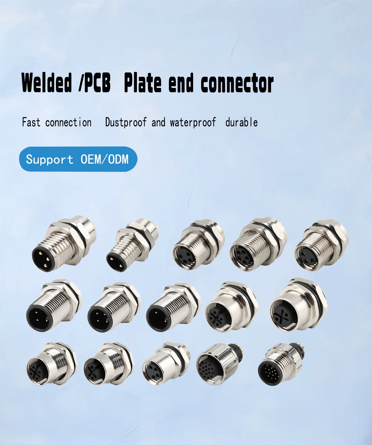M12-3pin Through-wall Pcb Panel Mounting Plug Socket Connector Male ...