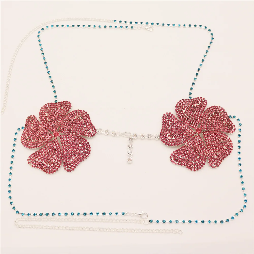 Body Rhinestone Chest Chain Accessories Pink Flower Rhinestone Chest ...