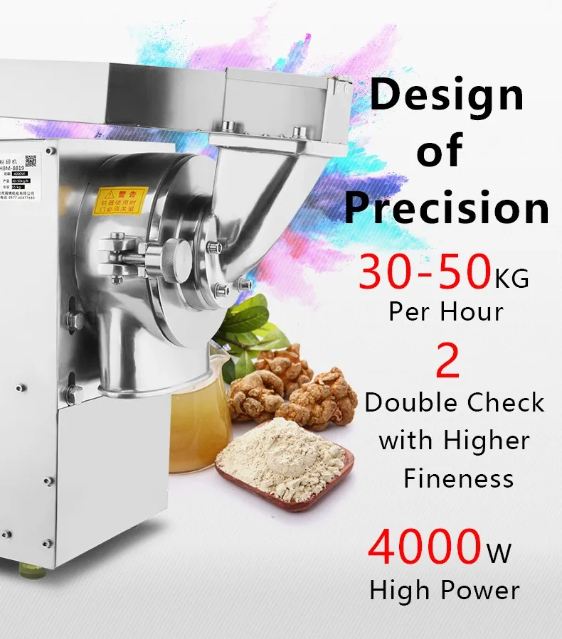 Hbm-8819 4000w Powerful Stagewise Flour Mill For Grains Spice Corns And ...
