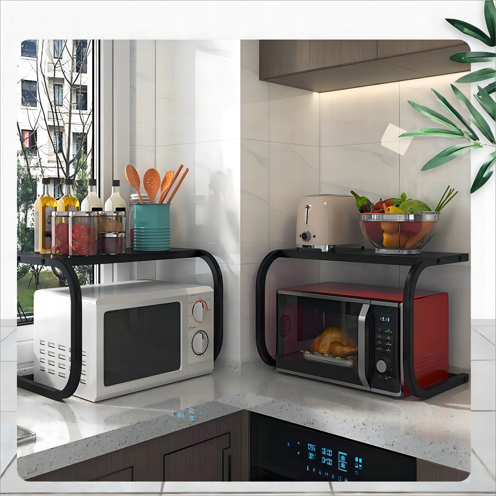 Kitchen Countertop Organizer Cabinet Shelf Large Space Racks Microwave ...