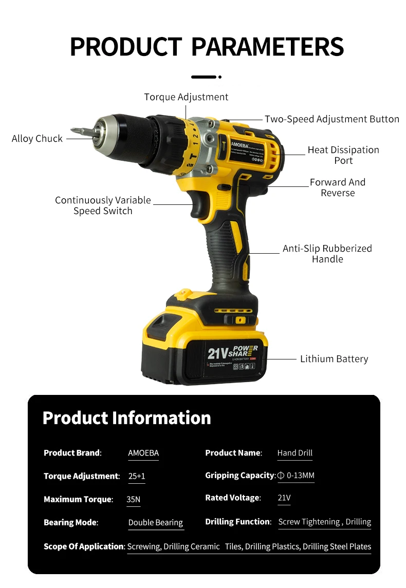 Cheap Drill - Powerdrill with Brushless Motor & Variable Speed