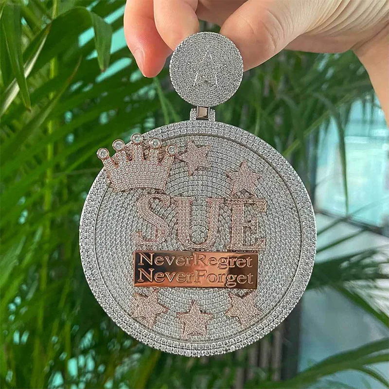 Custom Iced Out Pendant Hiphop Customized Big Size Inches Round Shaped ...