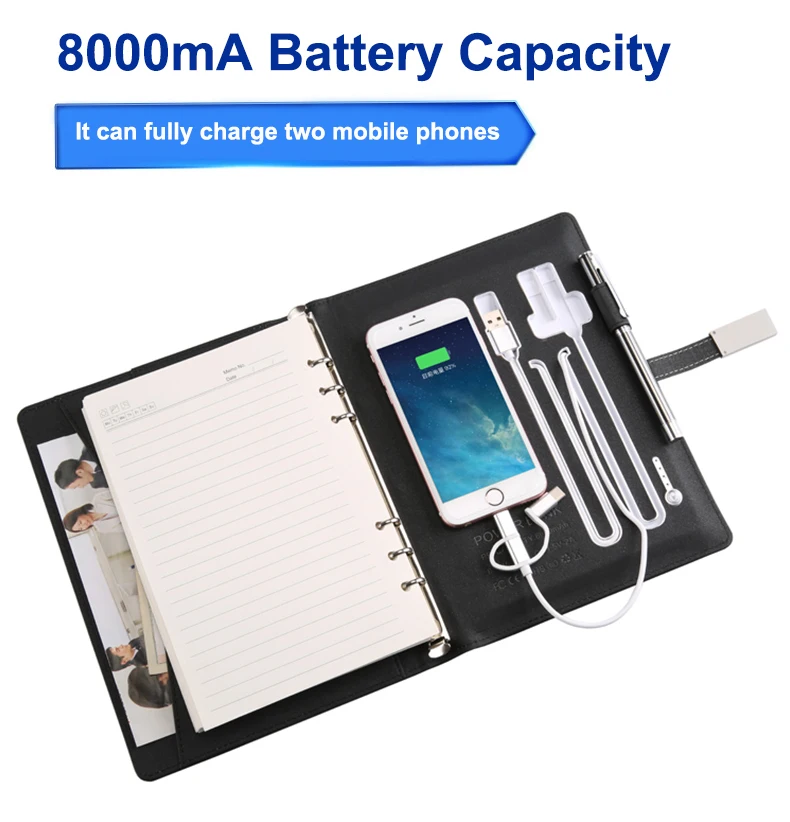 Multifunctional A5 Leather Wireless Charging Notebook