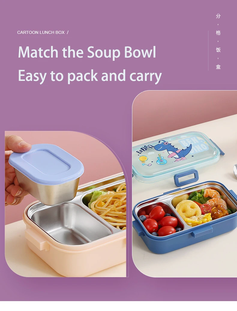 Children 2 Compartment Cartoon Lunch Box With Soup Bowl Soutdoors ...