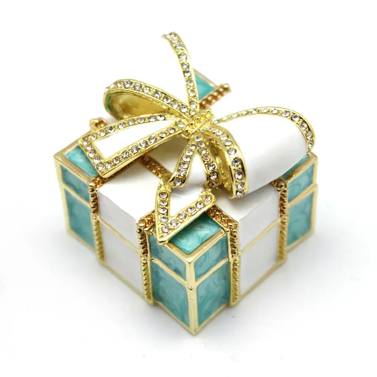 SHINNYGIFTS Wedding Favor Square Trinket Box With Bow Metal Enamel ...