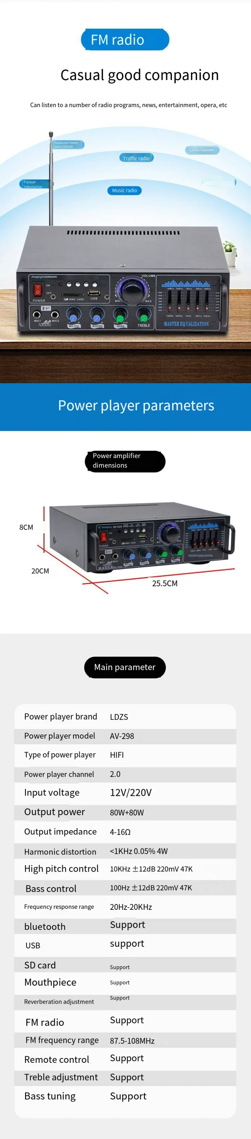 VIRE HiFi Stereo Audio Power Amplifier 160W Dual Channel with ...