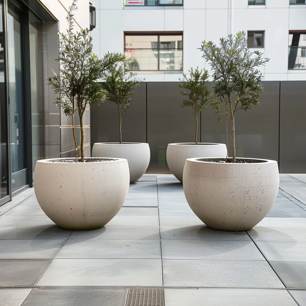 Customized Fireproof Cement GRC Concrete Planter Large Round Plant Pot ...