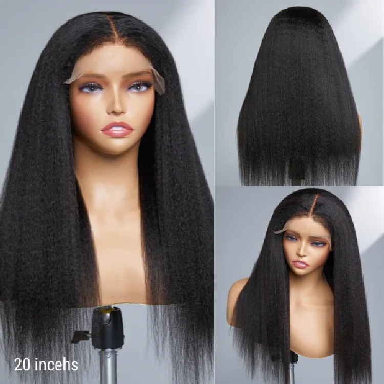 Pre Pluck Hd Lace Frontal Human Hair Wig,4c Edge Hairline Yaki Straight ...