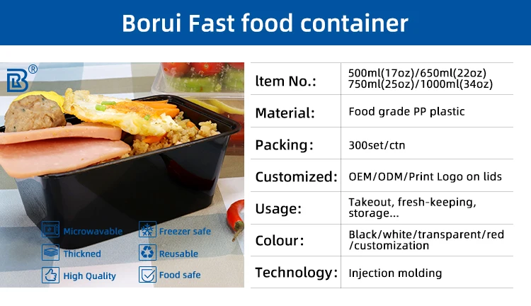 750ml Disposable Clear Plastic Food Container,Pp Rectangle Plastic ...