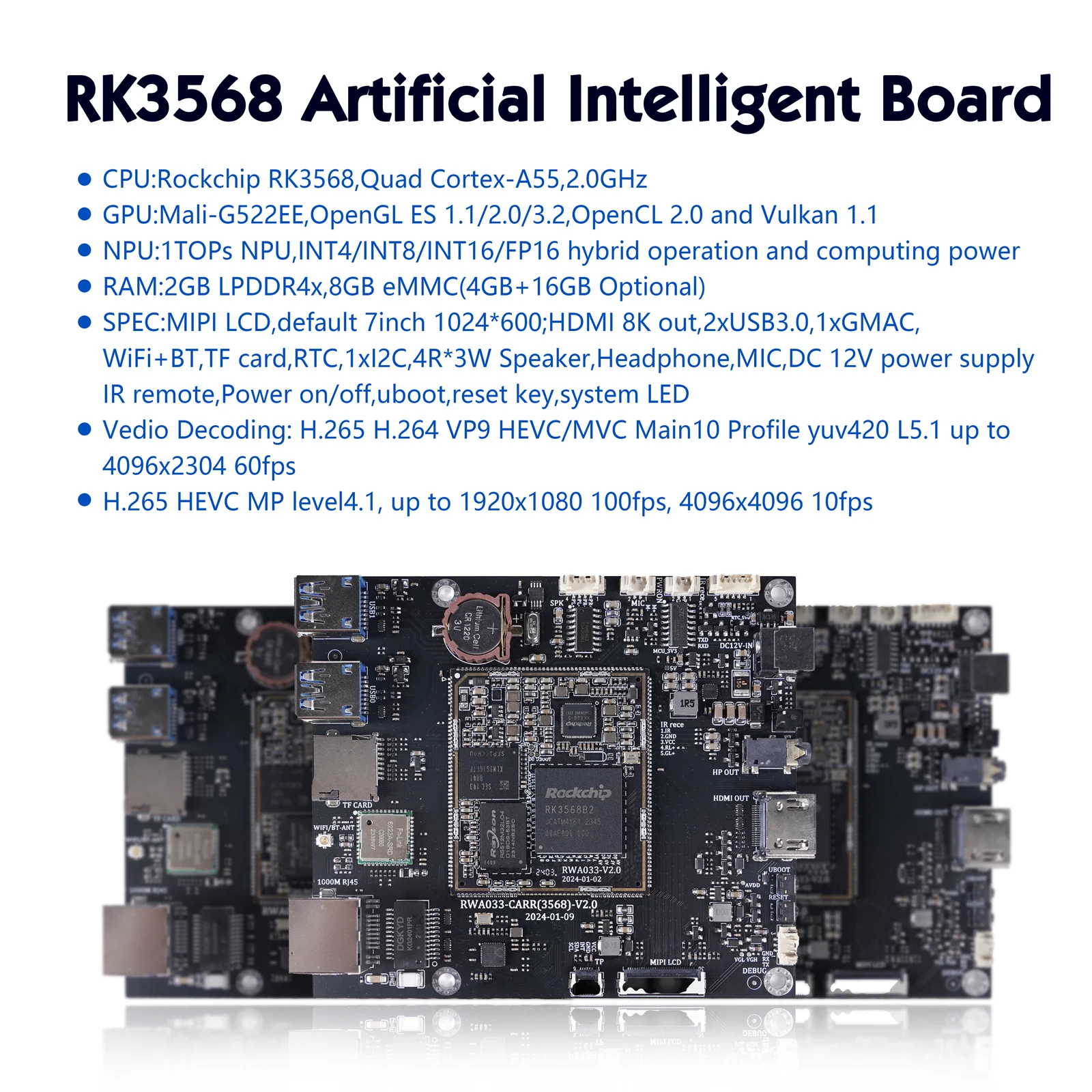 Rockchip RK3568 Core Board - 1T NPU for Android AHD Solution
