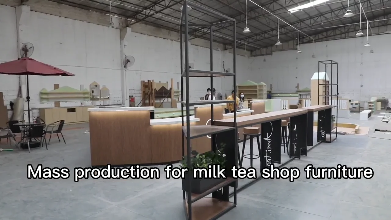 Trendy Wooden Bubble Tea Shop Counter Design Street Store Boba ...