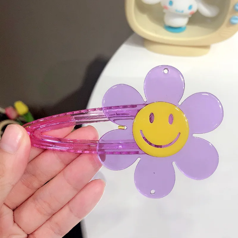 Spring Korean Girls Smile Hair Clips Colorful Acrylic Flower Hair Clips ...