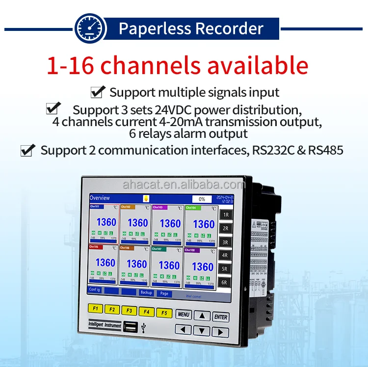 Smart Data Logger 1-16 Multi Channels Paperless Recorder RS485 4-20mA Temperature Pressure ...