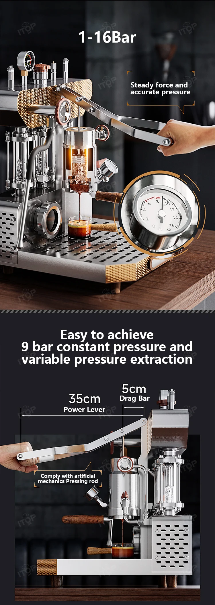 Lever Pull Manual Stainless Steel Espresso Machine