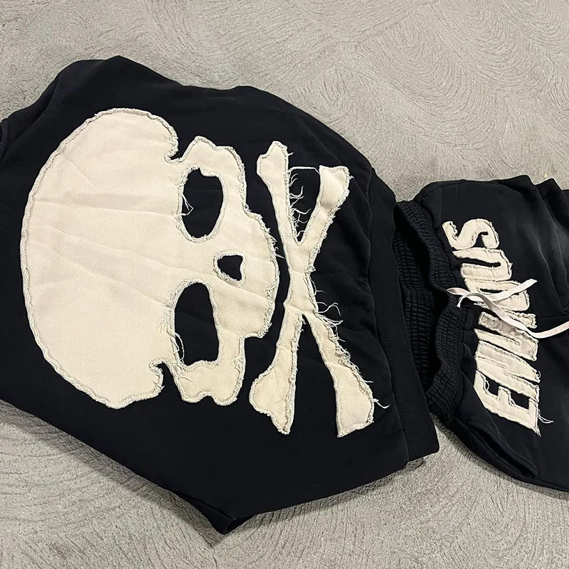 Custom Jogger 2 Piece Set Applique Embroidery Distressed Patch Hoodie ...