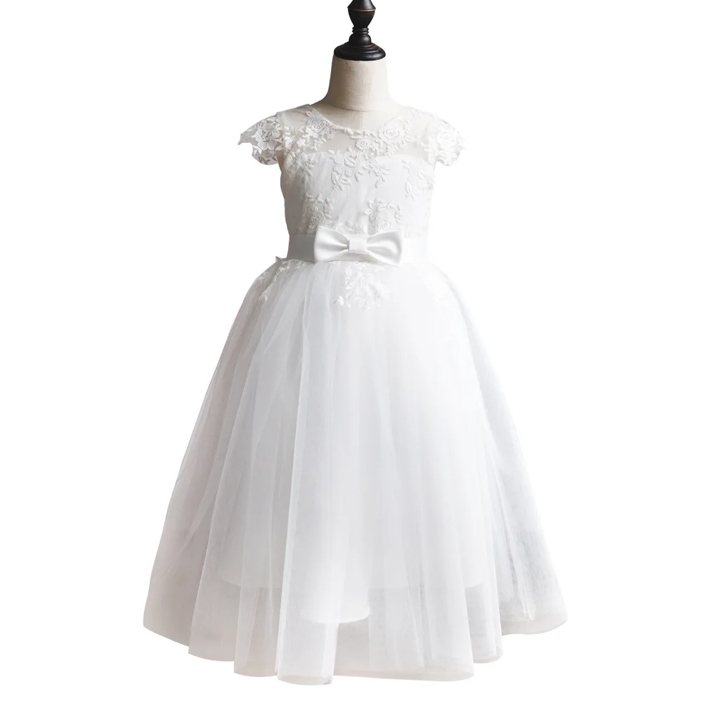 White Girls Lace Bridesmaid Dress Long Maxi Wedding Flower Girls ...