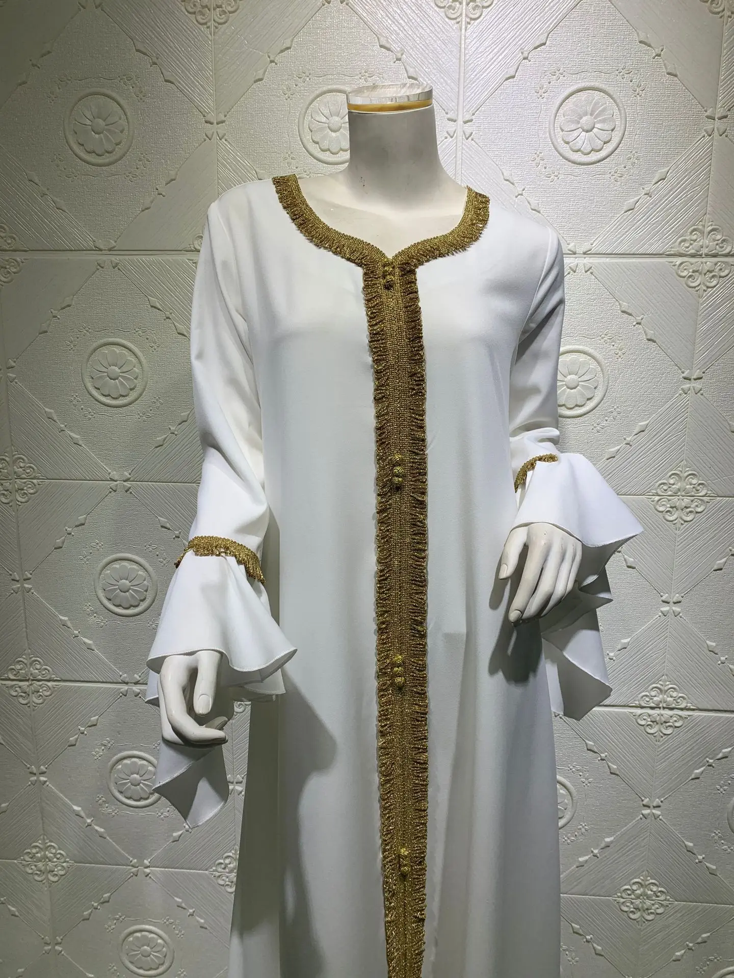 Arabic Dress Tassel White Abaya Women Djellaba Muslim Fashion Islamic ...